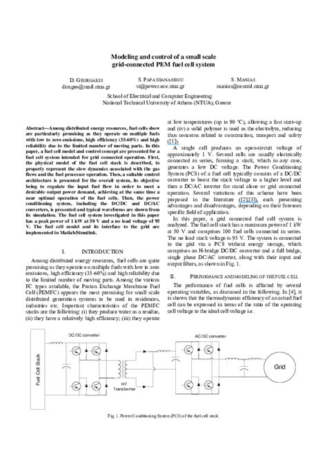 pdf modeling and control of a small scale grid connected pem fuel cell system stefanos
