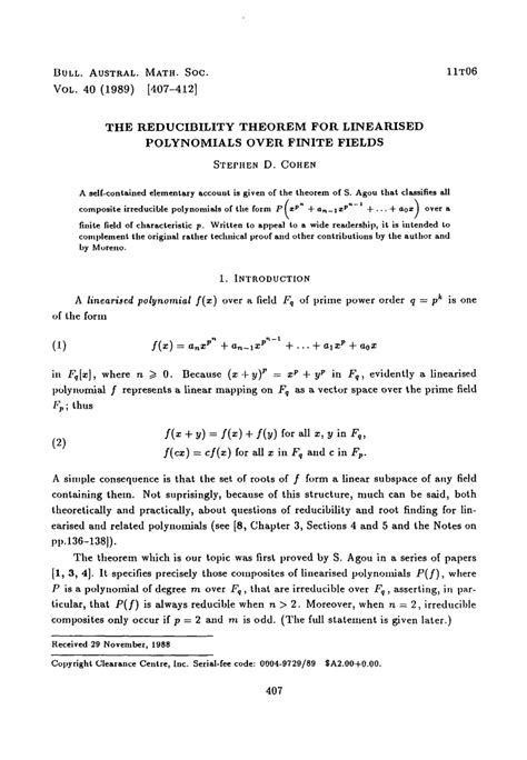 pdf the reducibility theorem for linearised polynomials over finite fields