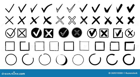 Doodle Check Marks Hand Drawn Symbols For Checking And Voting Task