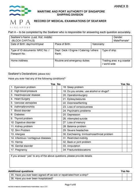 MPA Sngapore Guidelines On The Medical Examination Of Seafarers And