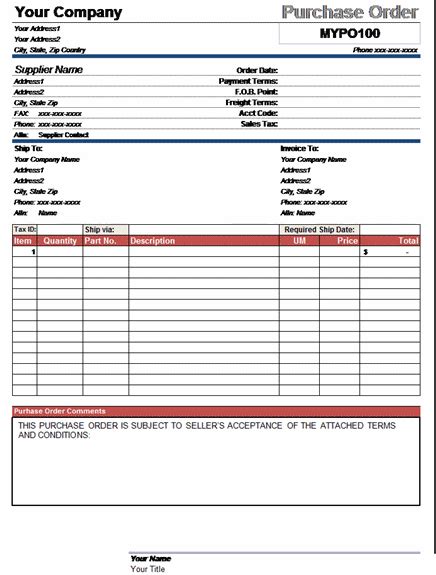 Free Purchase Order Form Template Invoice Templates