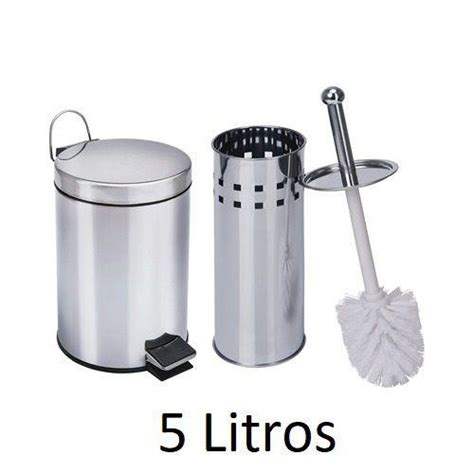 Kit Lixeira Pedal Inox 5 Litros Escova Sanitária Inox Em Casa