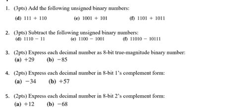 solved 1 3pts add the following unsigned binary numbers