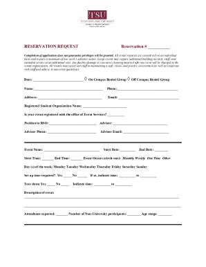 Fillable Online Reservation Request Form Template Fax Email Print
