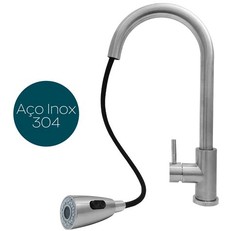 Torneira Gourmet Cozinha Inox Escovado Monocomando Alta De Bancada