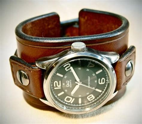 Leather Cuff Watch Vintage Brown Bridle Leather Wristband Etsy Beast