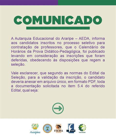 Comunicado Processo seletivo para contratação de professores AEDA