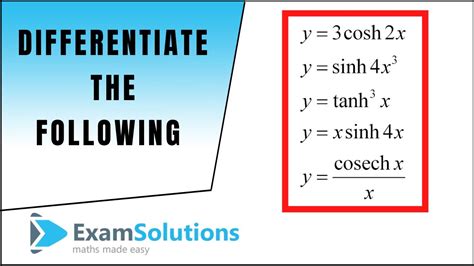 differentiating hyperbolic functions short exercise examsolutions youtube