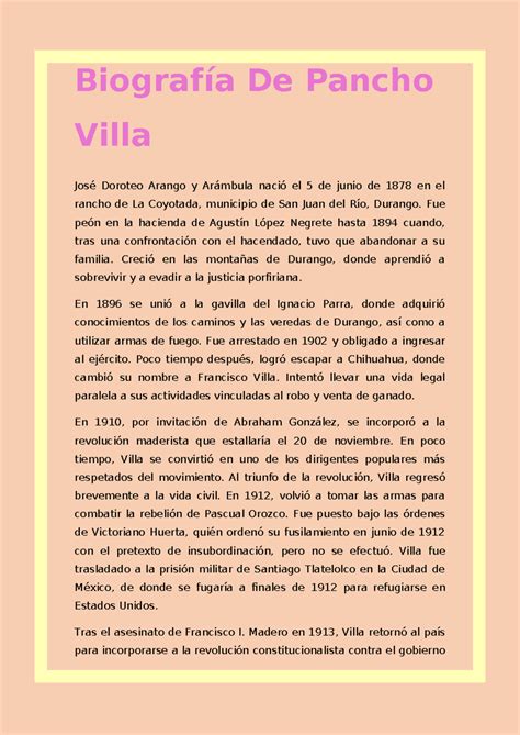 Biografia de Villa Biografía De Pancho Villa José Doroteo Arango y