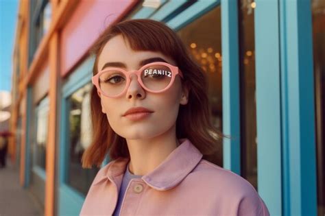 Premium AI Image A Woman Wearing Glasses With The Word Panera On T