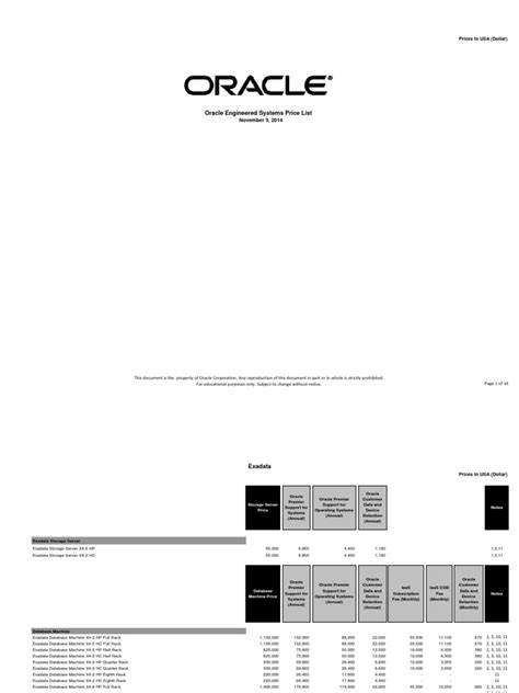 oracle exadata database machine x4 2 price list november 2014 pdf oracle corporation