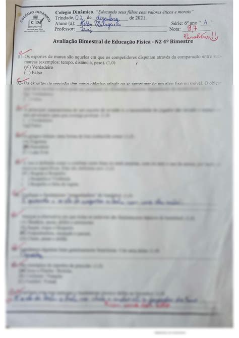 SOLUTION Avalia O De Educa O F Sica 6o Ano Studypool