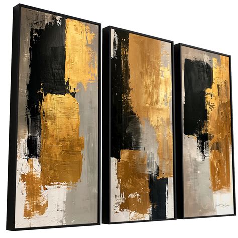 Quadro Abstrato Contrastes de Ouro 3 Peças QuadrosDecorativos