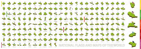 Mapa isométrico y colección de banderas Todos los mapas y banderas del