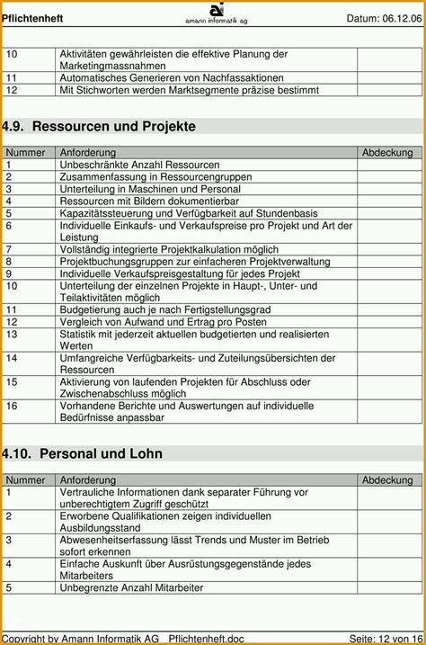Tolle Vorlage Pflichtenheft Für Evaluation Einer Erp Kostenlos