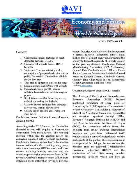 AVI ECONOMY AND FINANCE WEEKLY NEWS DIGEST ISSUE 2022 No 13 Asian