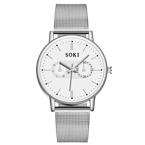 Homens De Negcios Casual Stainless Steel Mesh Belt Assista Simples
