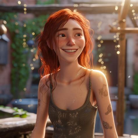 Hermosa niña personaje dibujos animados disney o pixar rojo cabello