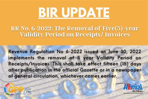 RR No 6 2022 The Removal Of Five 5 Year Validity Period On Receipts