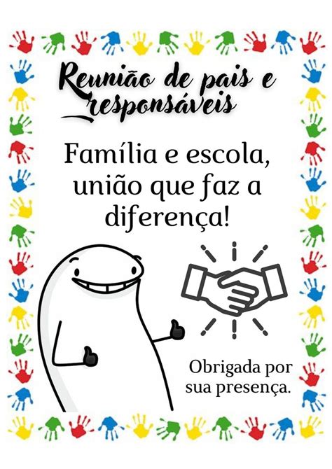 Cartão agradecimento Reunião de pais tema florks Reunião de pais