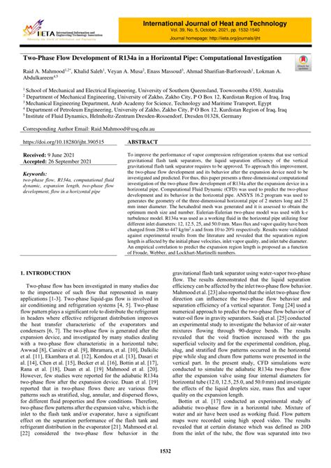 pdf two phase flow development of r134a in a horizontal pipe computational investigation