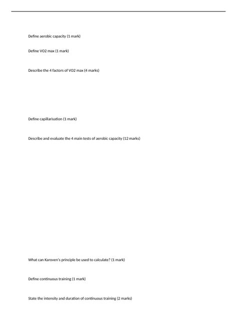 OCR A Level PE Exercise Physiology Questions And Answers Aerobic