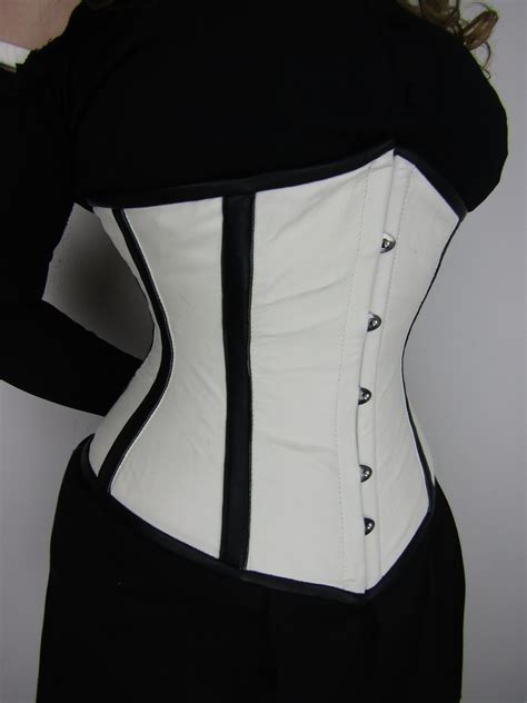 White And Black Custom DOUBLE BONED Leather Shortline Underbust Corset