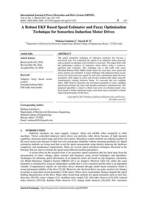 pdf a robust ekf based speed estimator and fuzzy optimization technique for sensorless