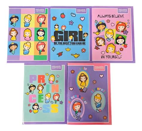 Pack 5 Cuadernos Collage Cuadros Princesas Kawaii 80 Hojas Cuotas Sin