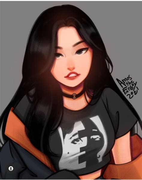 A Drawing Of A Woman With Long Black Hair