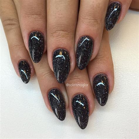 Svart Glitter I Mandelform Lillynails Black Sparkle Nails Nail