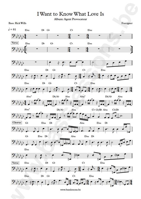 Foreigner I Want To Know What Love Is Bass Transcription Rick Wills