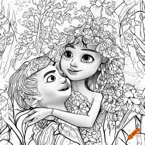 Black And White Coloring Drawing Of Adam And Eve In The Garden Of Eden