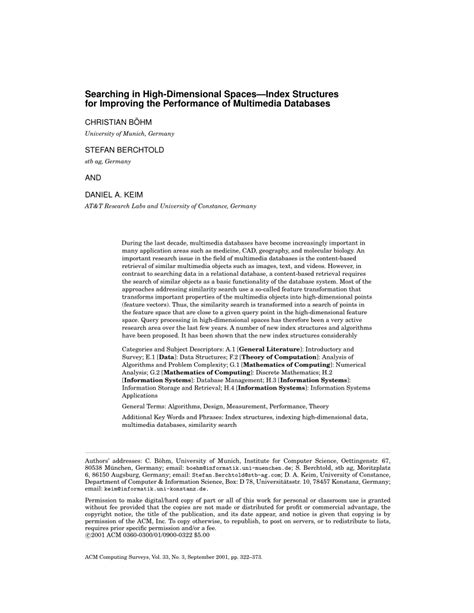 pdf searching in high dimensional spaces index structures for improving the performance of