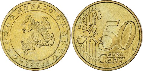 Monaco 50 Euro Cent 2001 Paris Rainier III Paris Brass KM 172 MS 63