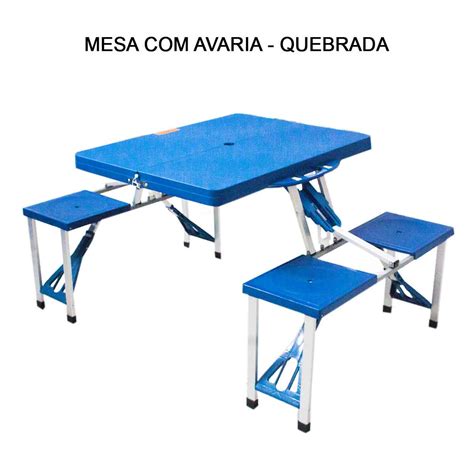 Mesa Dobr Vel Camping Tipo Maleta Bancos Acampamento Alum Nio Avaria