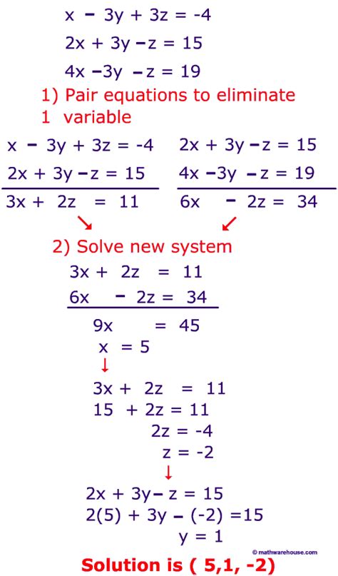 three variable system of equations worksheets