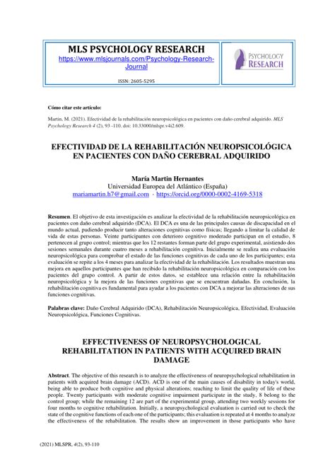 PDF Efectividad de la rehabilitación neuropsicológica en pacientes