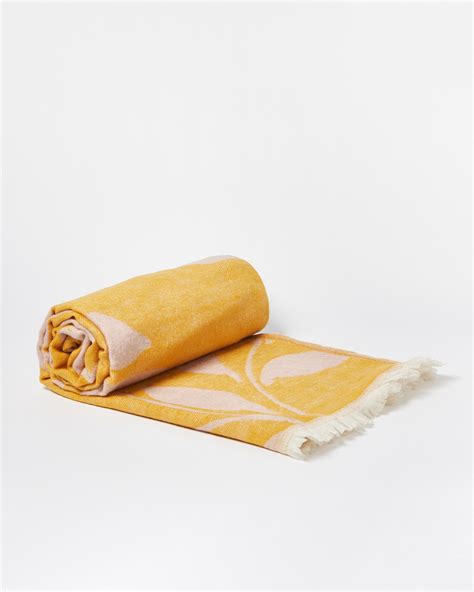 Betty Leaf Yellow Jacquard Throw Oliver Bonas