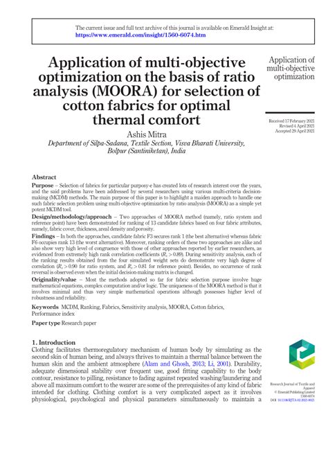 pdf application of multi objective optimization on the basis of ratio analysis moora for