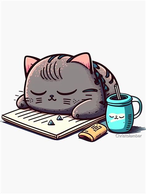 Cute Lazy Cat Sticker For Sale By Christolamber Redbubble