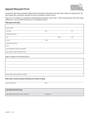 Fillable Online Appeal Request Form ServSafe Food Handler Fax Email