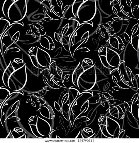 Black White Rose Seamless Pattern Stock Vector Royalty Free 124790314