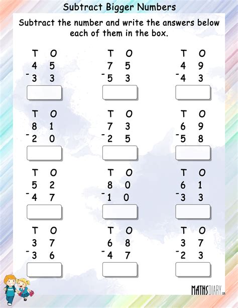 add and subtract whole numbers worksheet