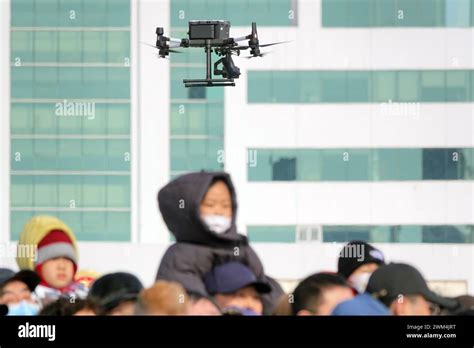 Yantai China Th Feb A Dji Police Drone Is Patrolling Over
