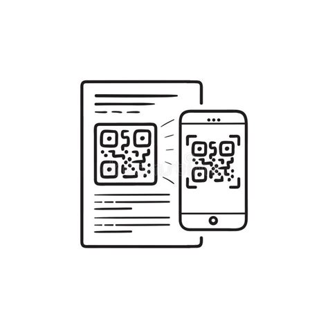 Mobile Phone Scanning Qr Code Hand Drawn Outline Doodle Icon Stock