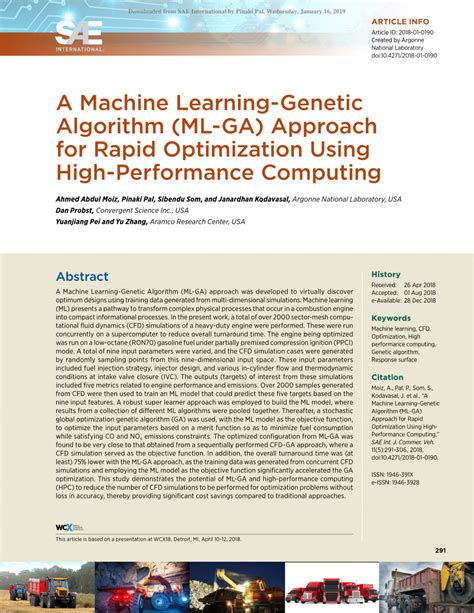 pdf a machine learning genetic algorithm ml ga approach for rapid optimization using high
