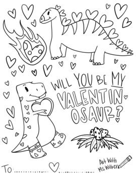 Printable Dinosaur Valentine Coloring Pages