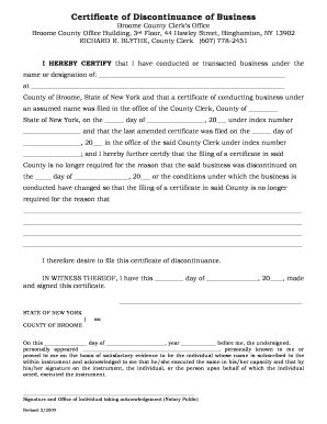 Fillable Online Certificate Of Discontinuance Of Business Doc Fax Email