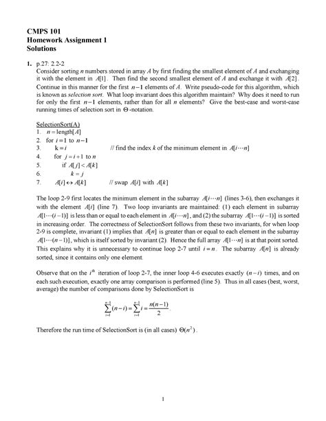 homework 1 answers cmps 101 homework assignment 1 solutions 1 p 2 2 consider sorting n